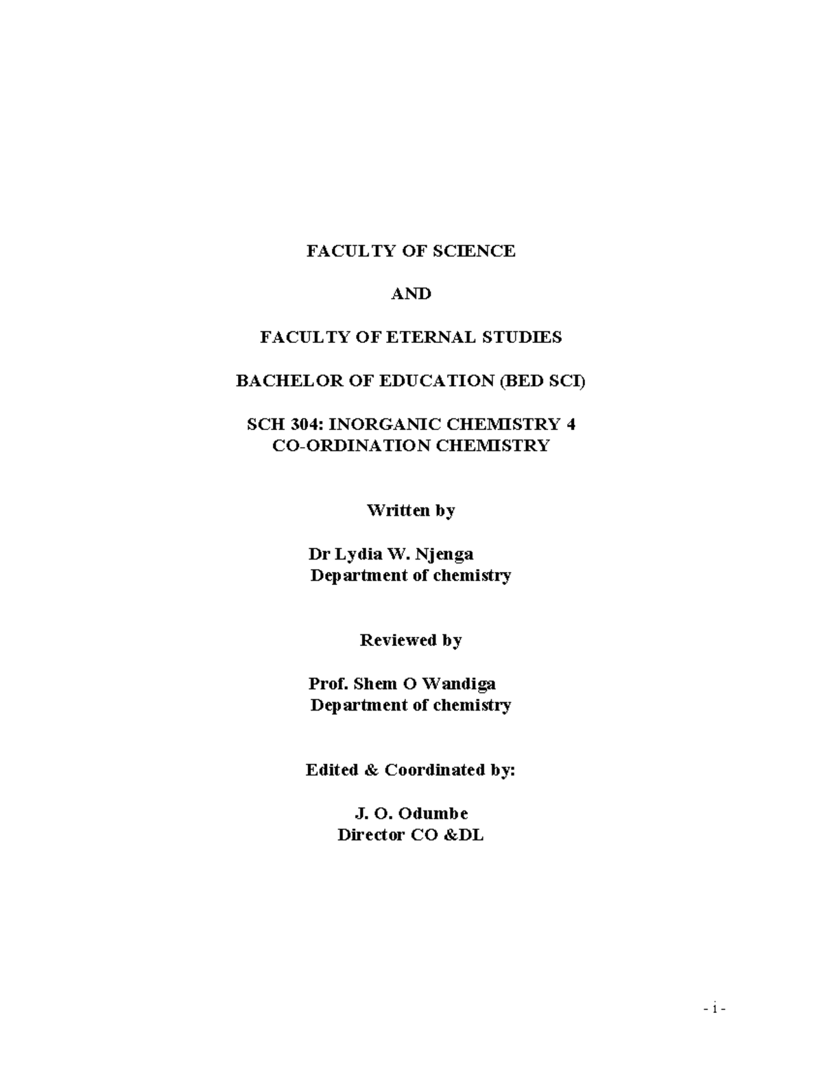 SCH 304-C-2b - chemistry revision - i - FACULTY OF SCIENCE AND FACULTY ...