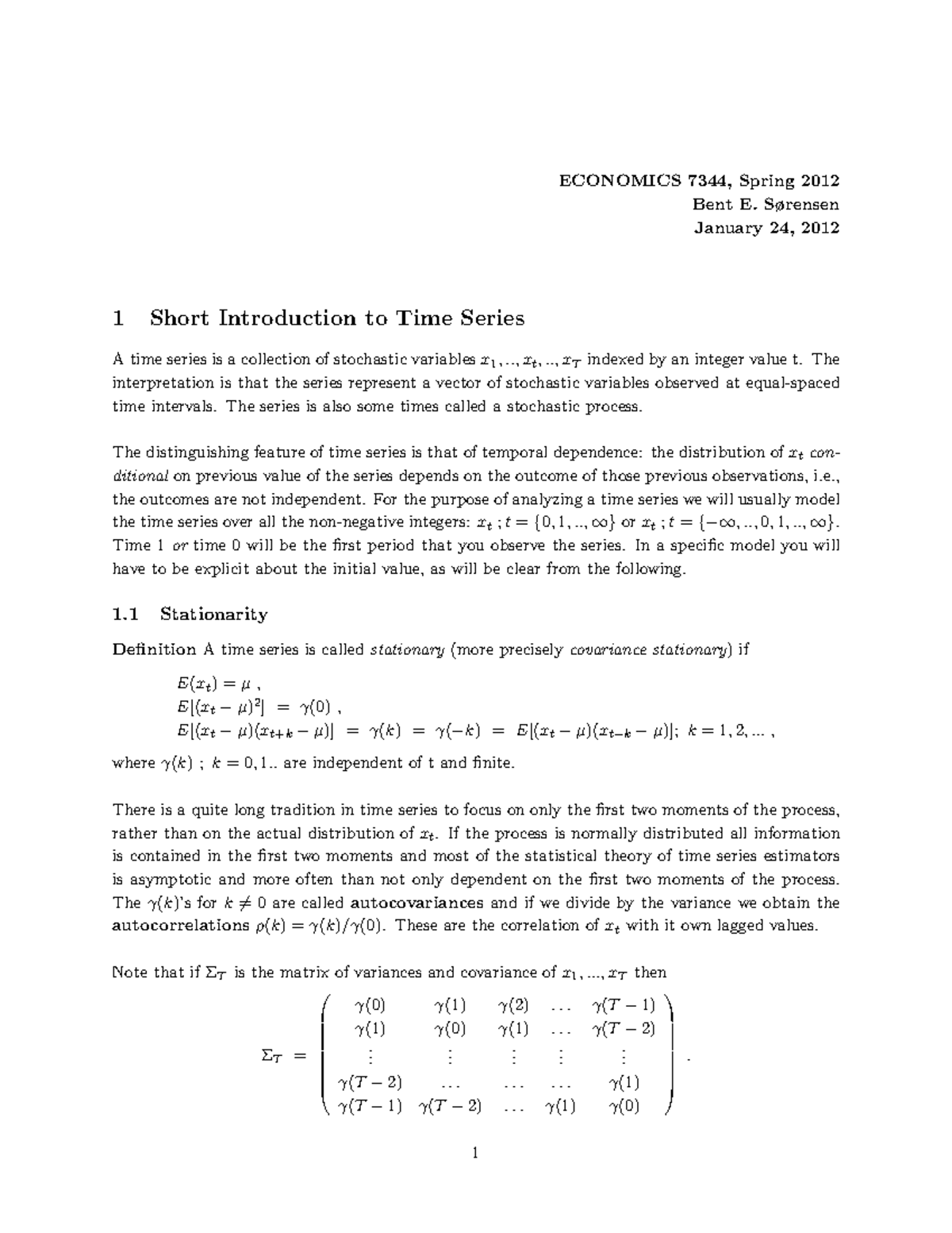 Introduction to ARMA modeling - Advanced Time Series Econometrics - Studeersnel