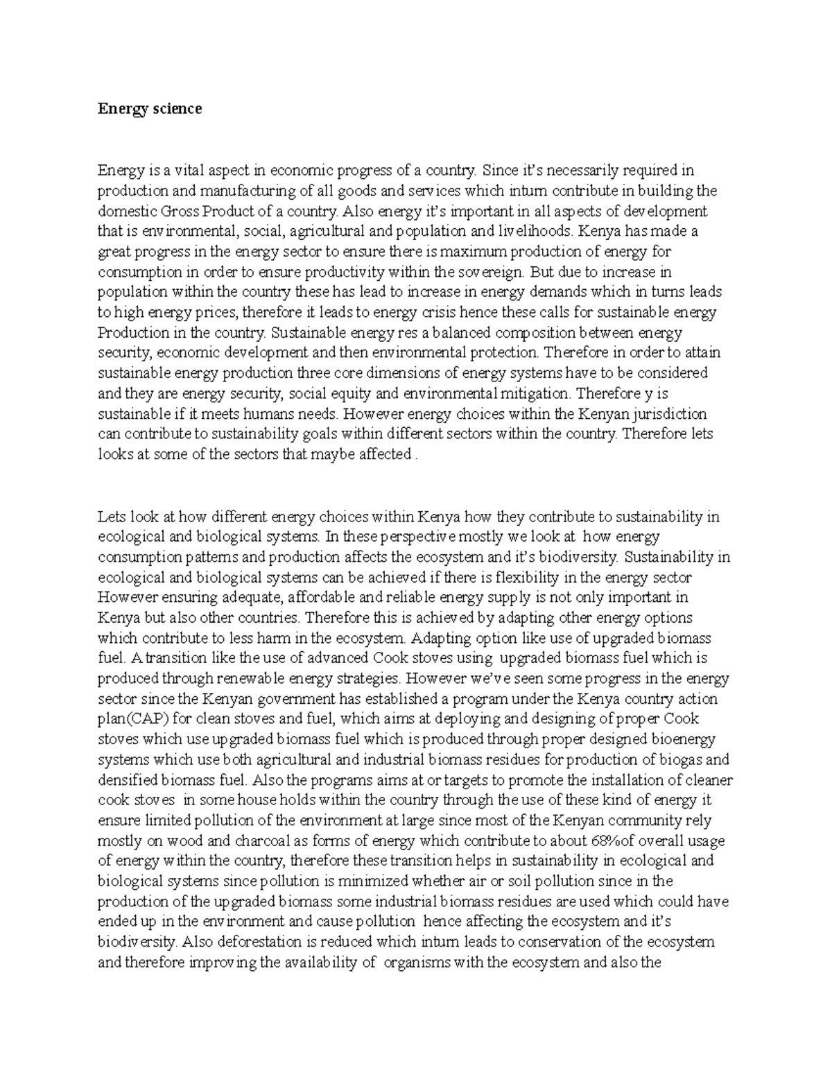 Document (1) energy science - Energy science Energy is a vital aspect ...