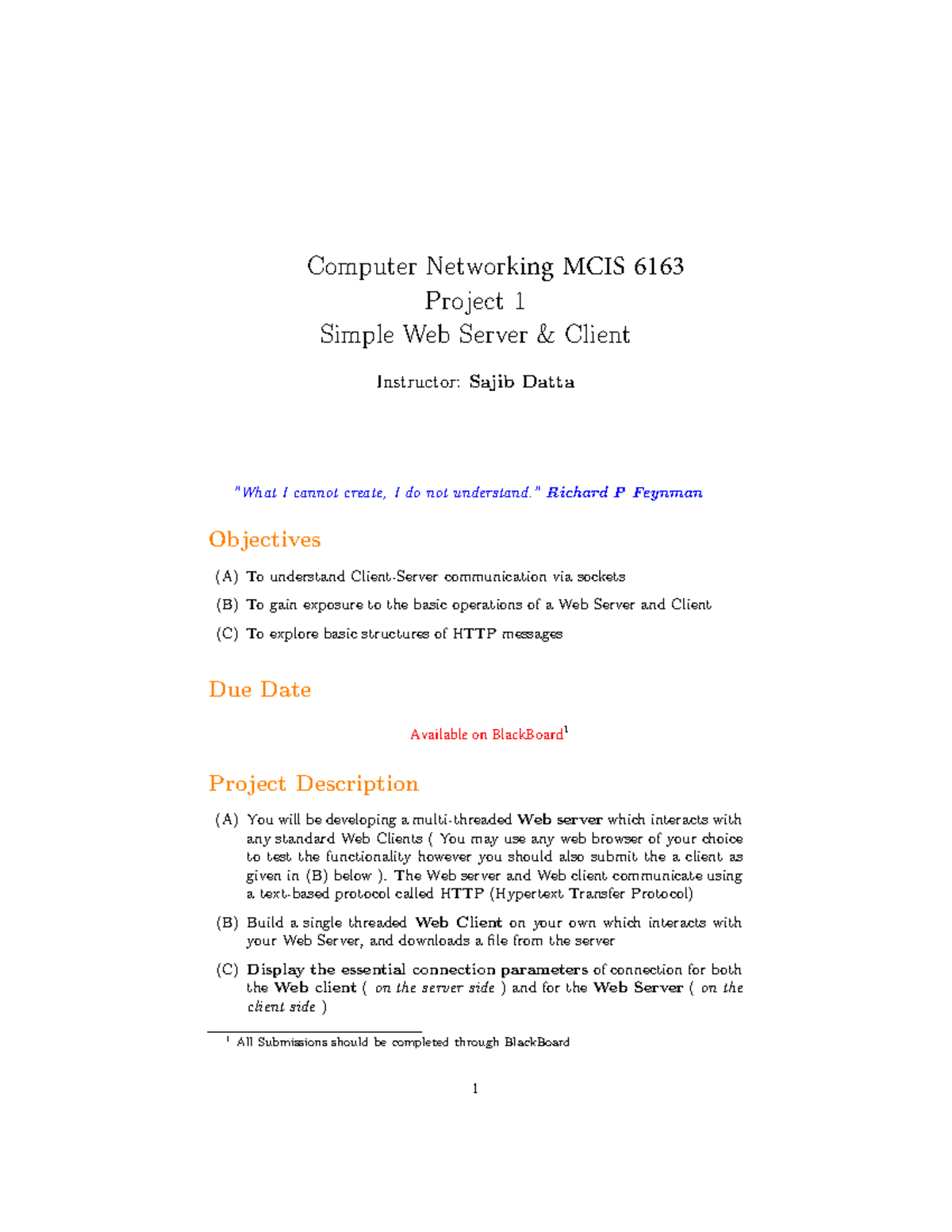 Programming Assignment - MCIS6163 - Sajib Data - Computer Networking MCIS 6163 Project 1 Simple ...