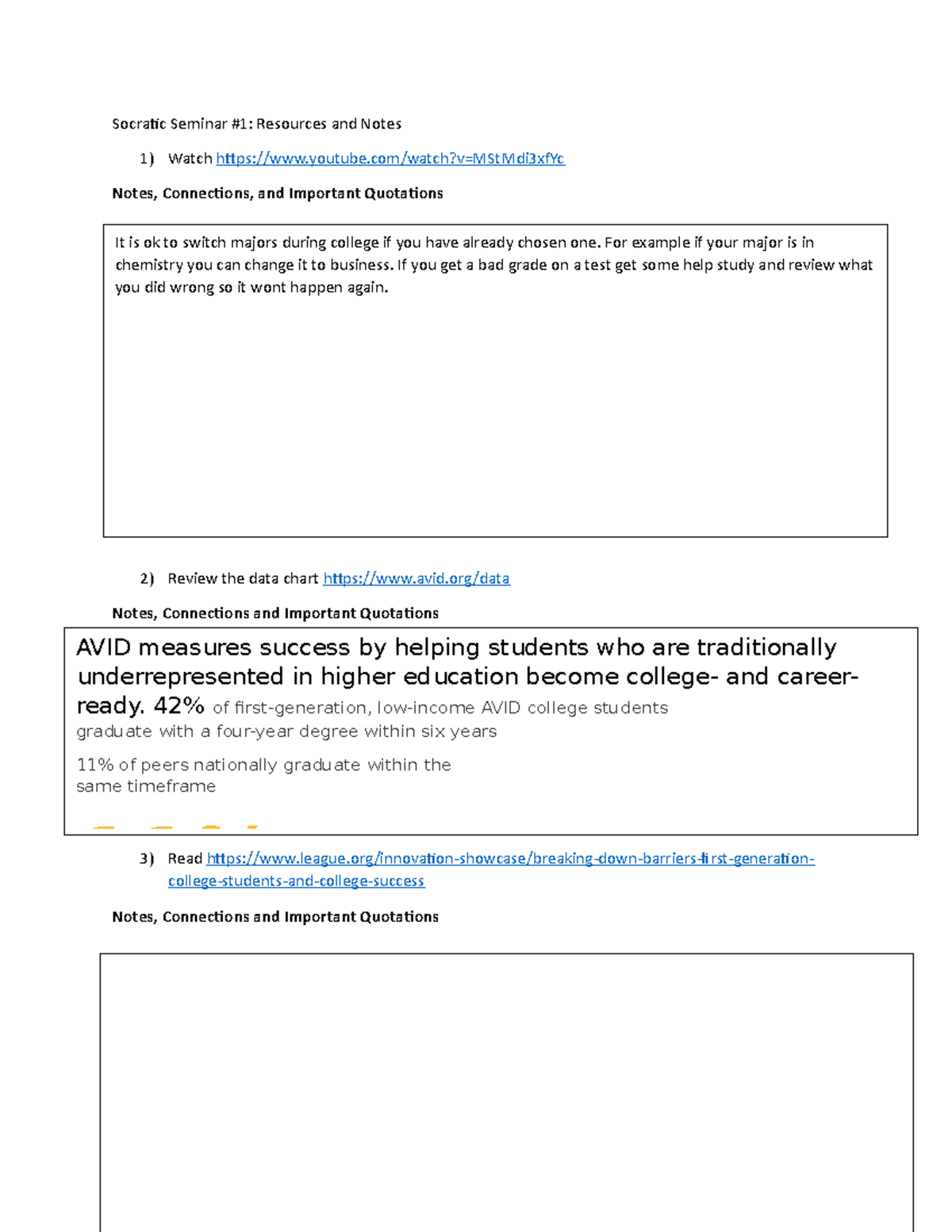Avid notes - Socratic Seminar #1: Resources and Notes Watch youtube ...