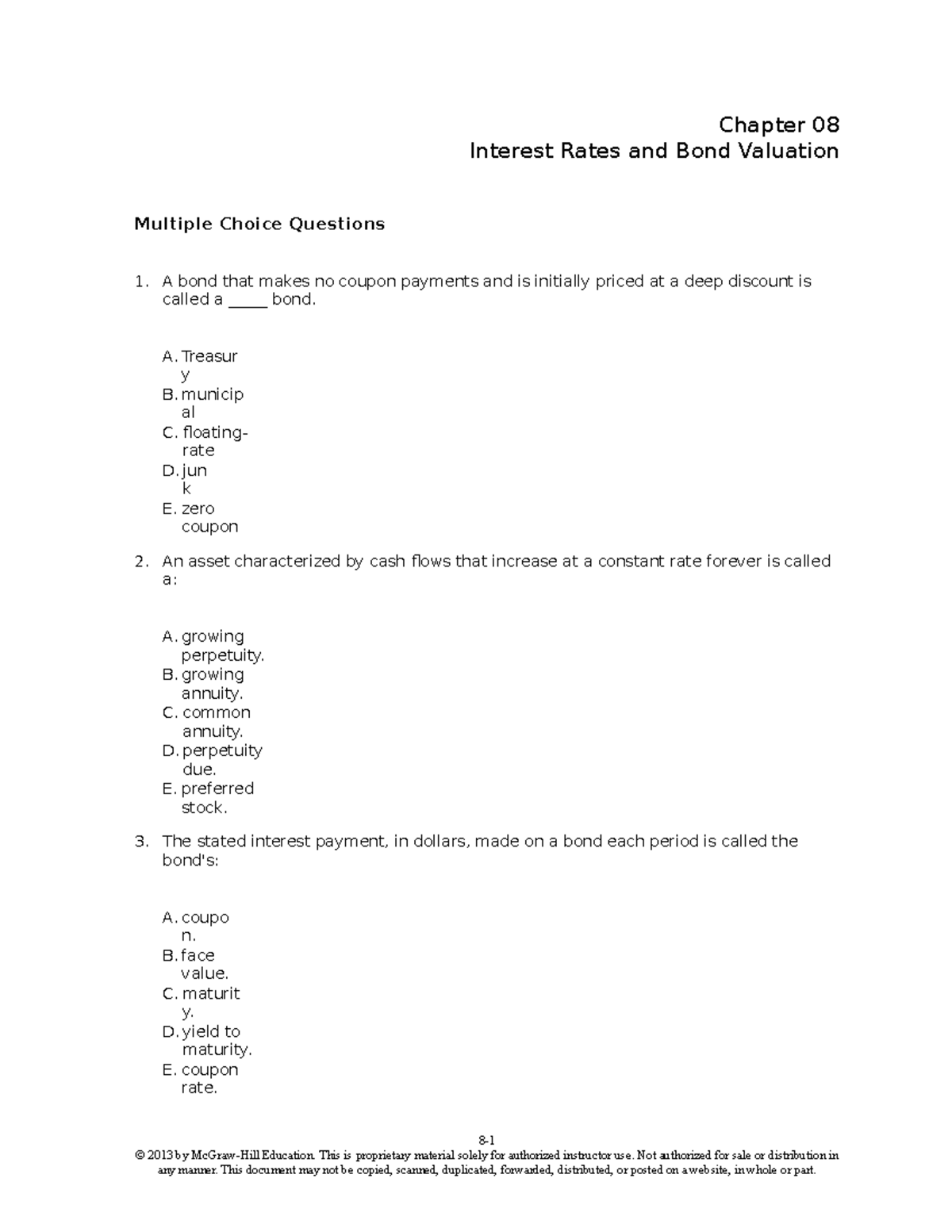 Trắc nghiệm chương 8 - Chapter 08 Interest Rates and Bond Valuation ...