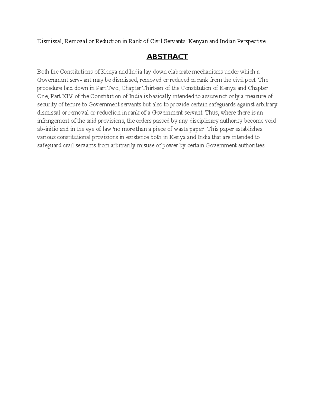 Dismissal, Removal or Reduction in Rank of Civil Servants - The ...