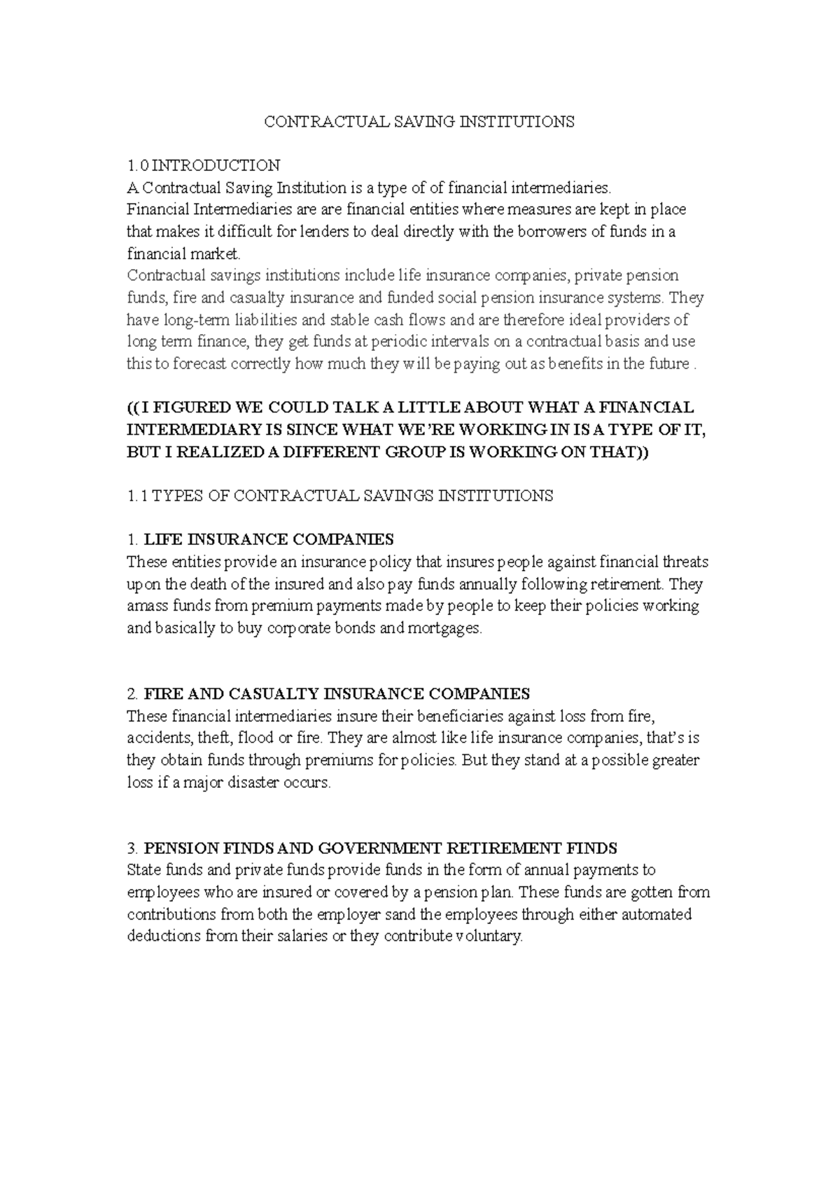 G 11 - lecture note - CONTRACTUAL SAVING INSTITUTIONS 1 INTRODUCTION A ...