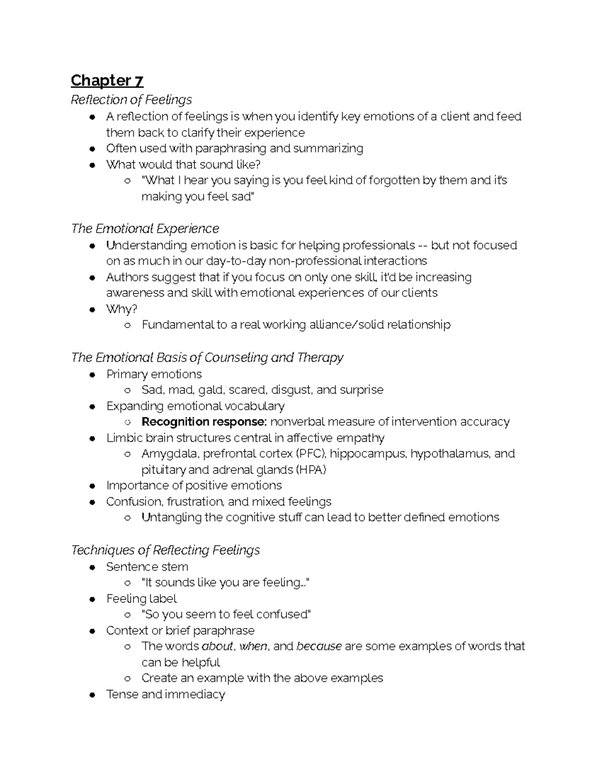 Techniques of Counseling Ch. 7 - Chapter 7 Reflection of Feelings A ...