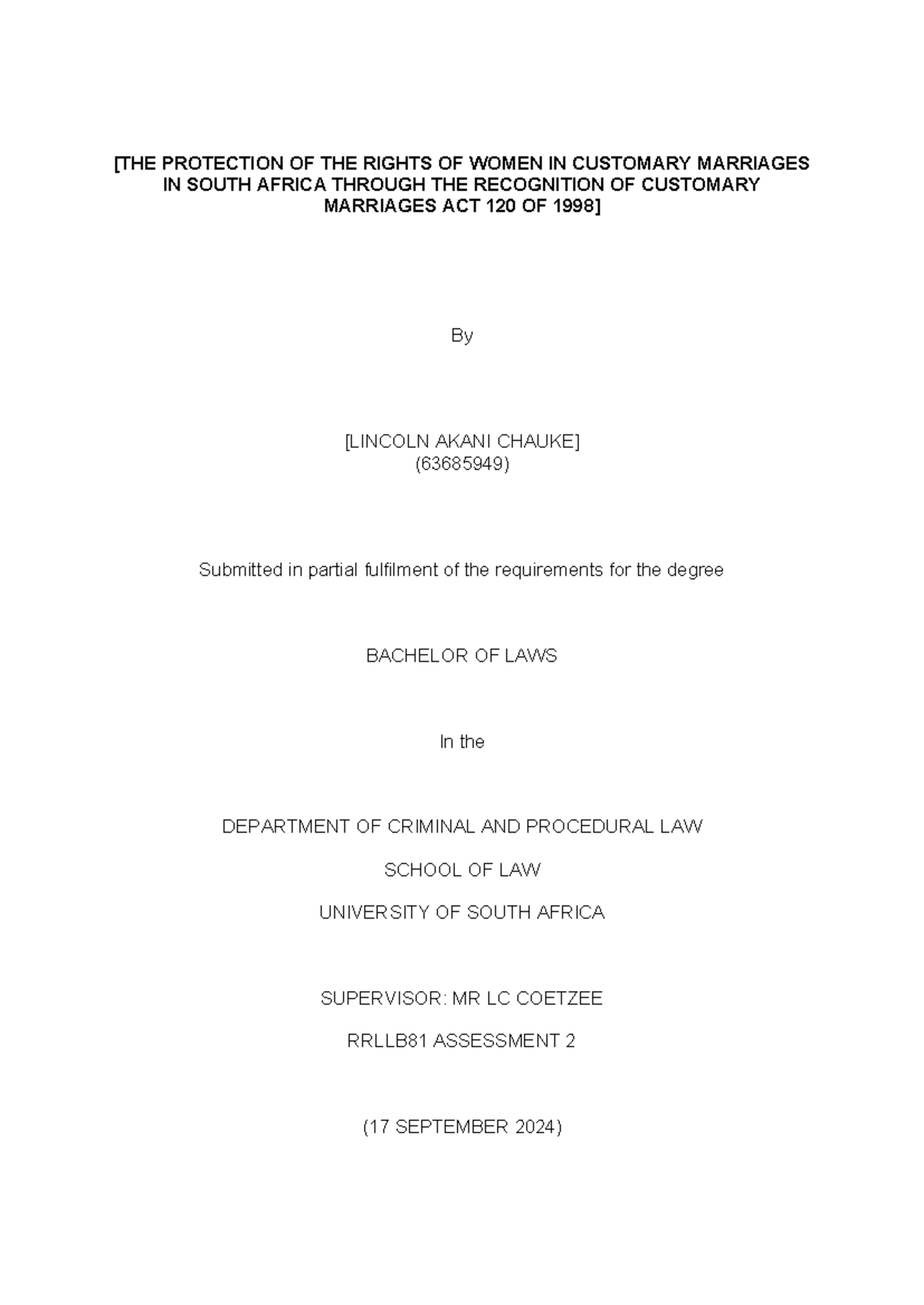 Rrllb Research Assignemnt 2 2024 - [THE PROTECTION OF THE RIGHTS OF ...