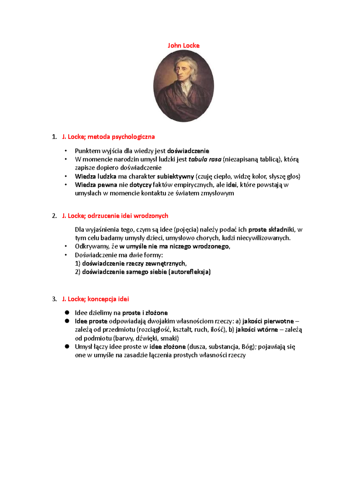 4 - Filozofia - John Locke J. Locke; metoda psychologiczna Punktem ...