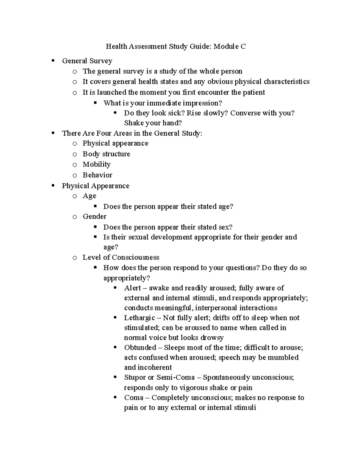 Health Assessment Study Guide C - Health Assessment Study Guide: Module ...