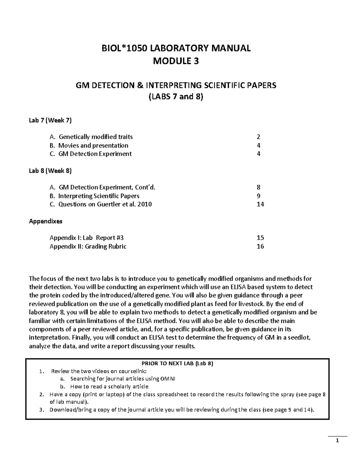 Laboratory Module 3 Manual Final 2022 - BIOL*1050 LABORATORY MANUAL ...