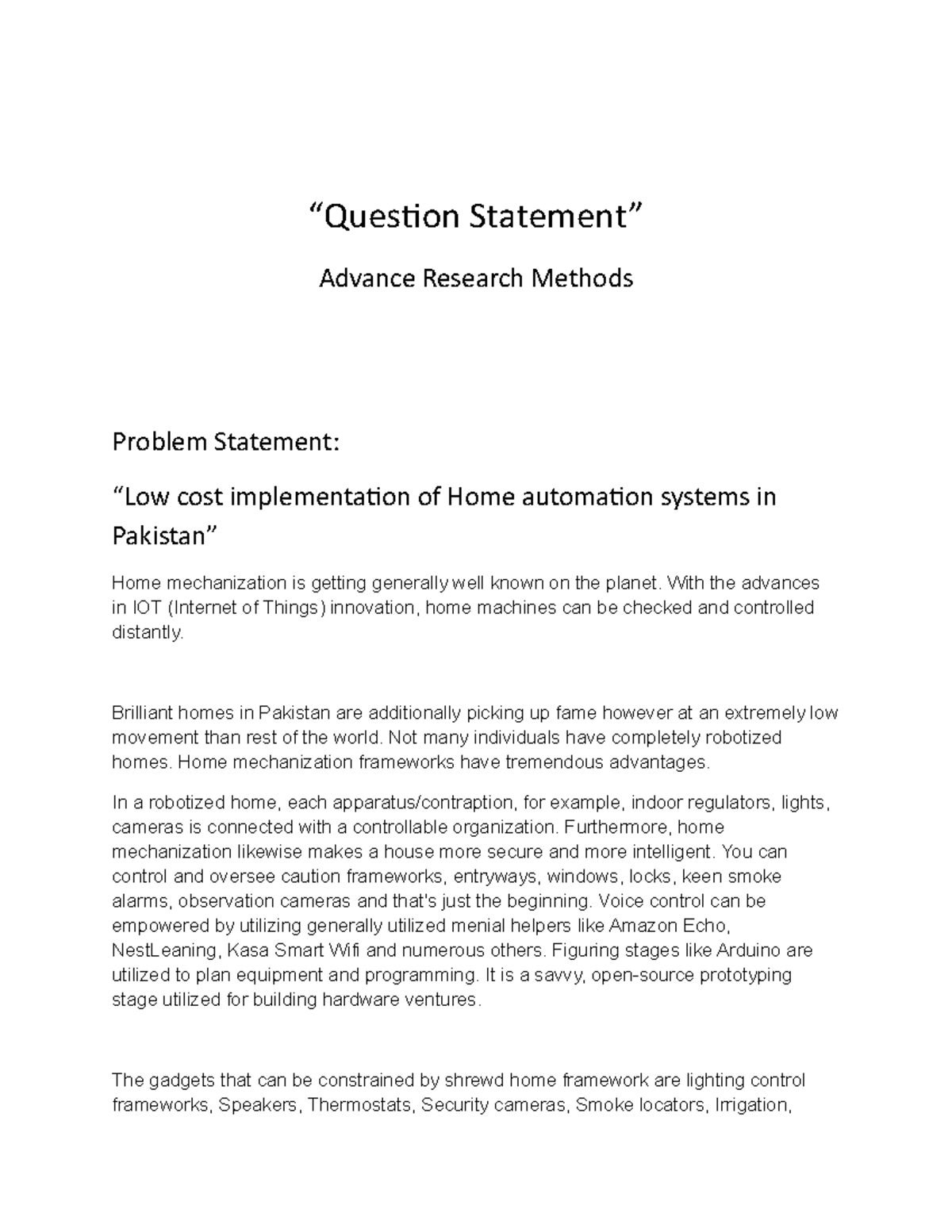 Question Statement assignment - “Question Statement” Advance Research ...