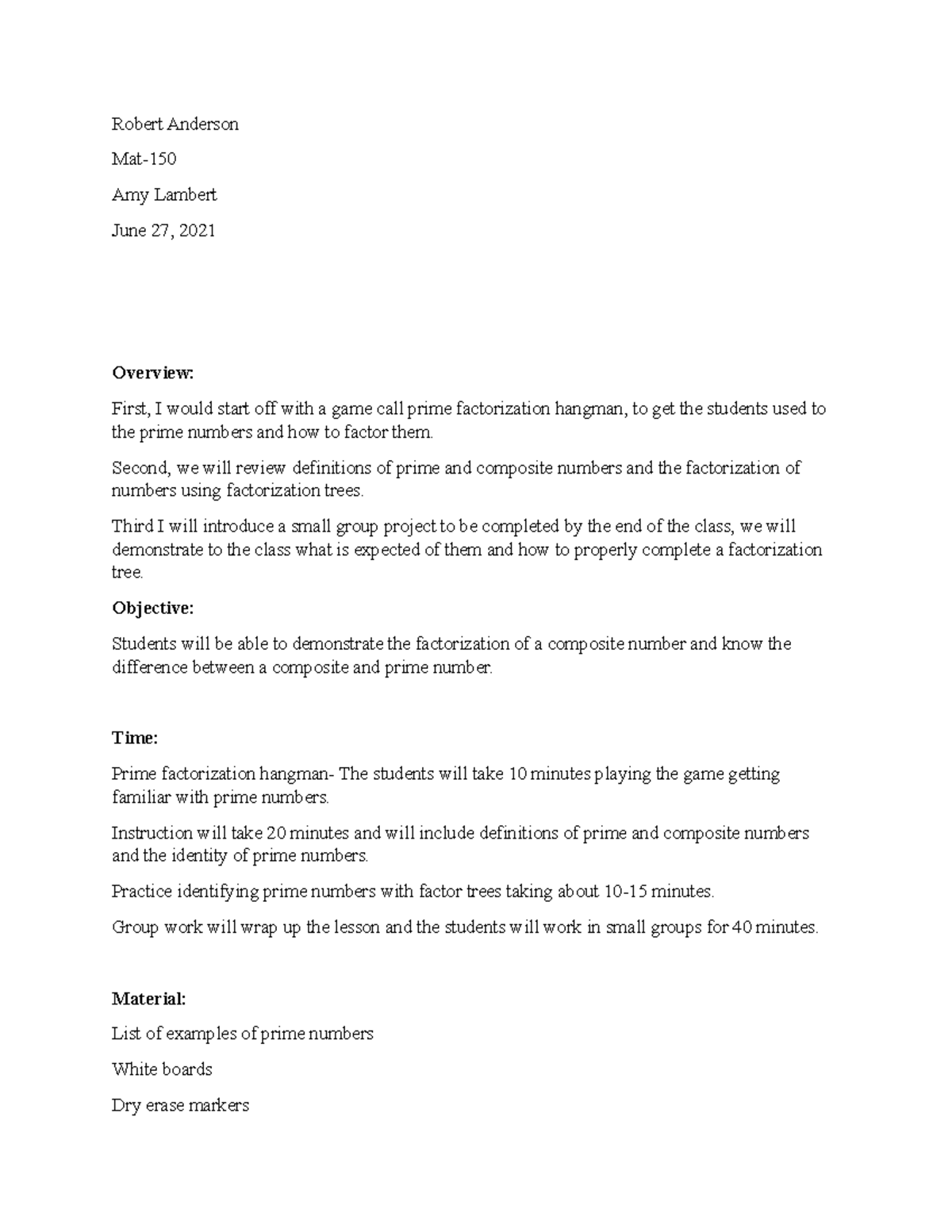 mat-150 lesson plan number 2 - Robert Anderson Mat- Amy Lambert June 27 ...