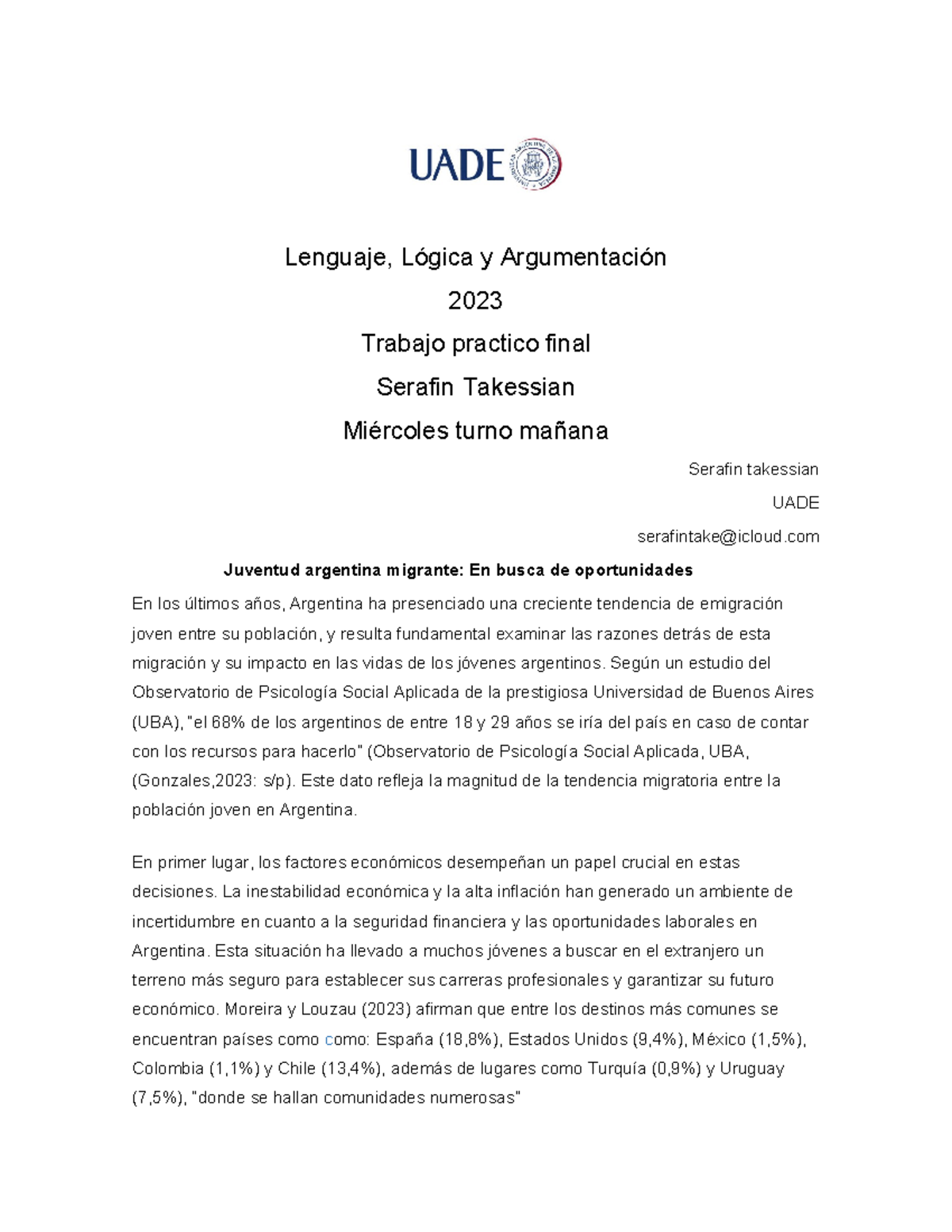 Trabajo practico final - Lenguaje, Lógica y Argumentación 2023 Trabajo ...