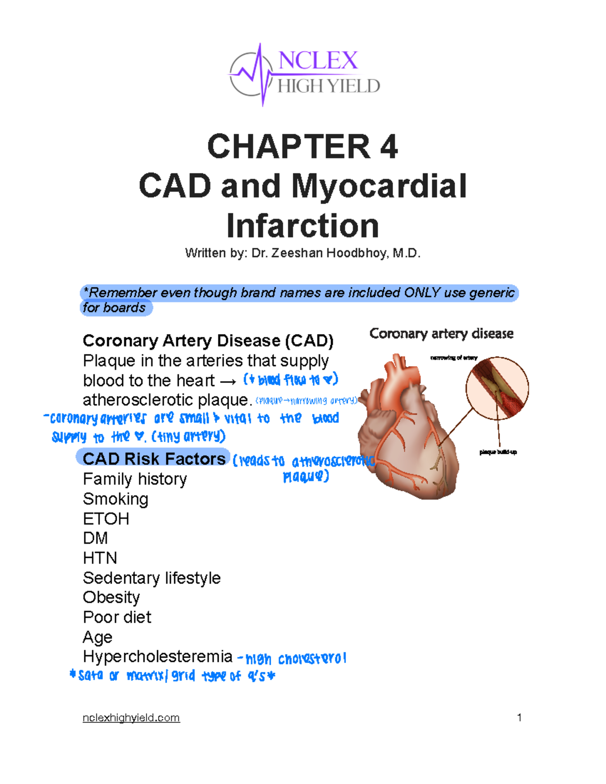 Cardio CAD, MI and Cardio Wrap Up Print Version - CHAPTER 4 CAD and ...
