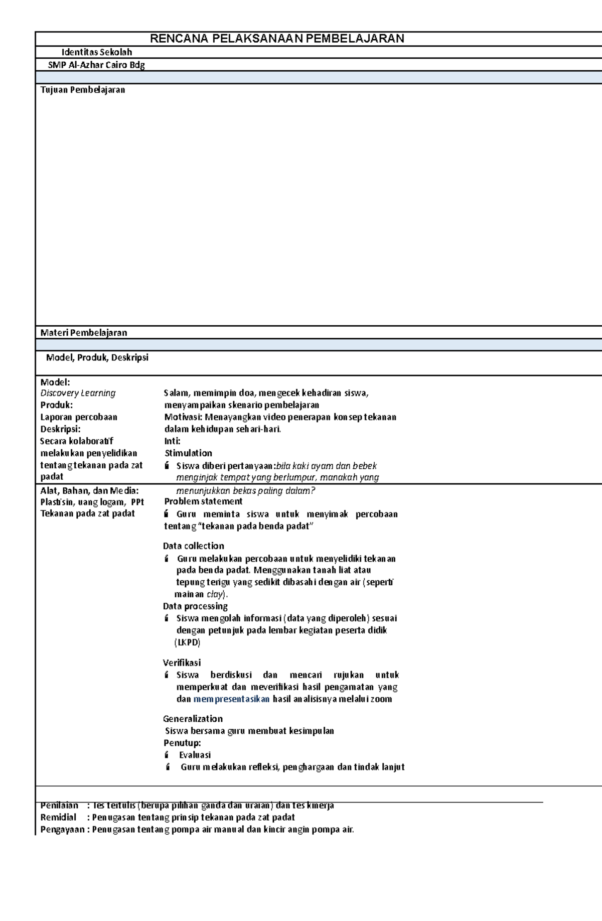 Rpp-kd-38-tekanan-pada-zat-padat compress - RENCANA PELAKSANAAN PEMBELAJARAN Identitas Sekolah ...