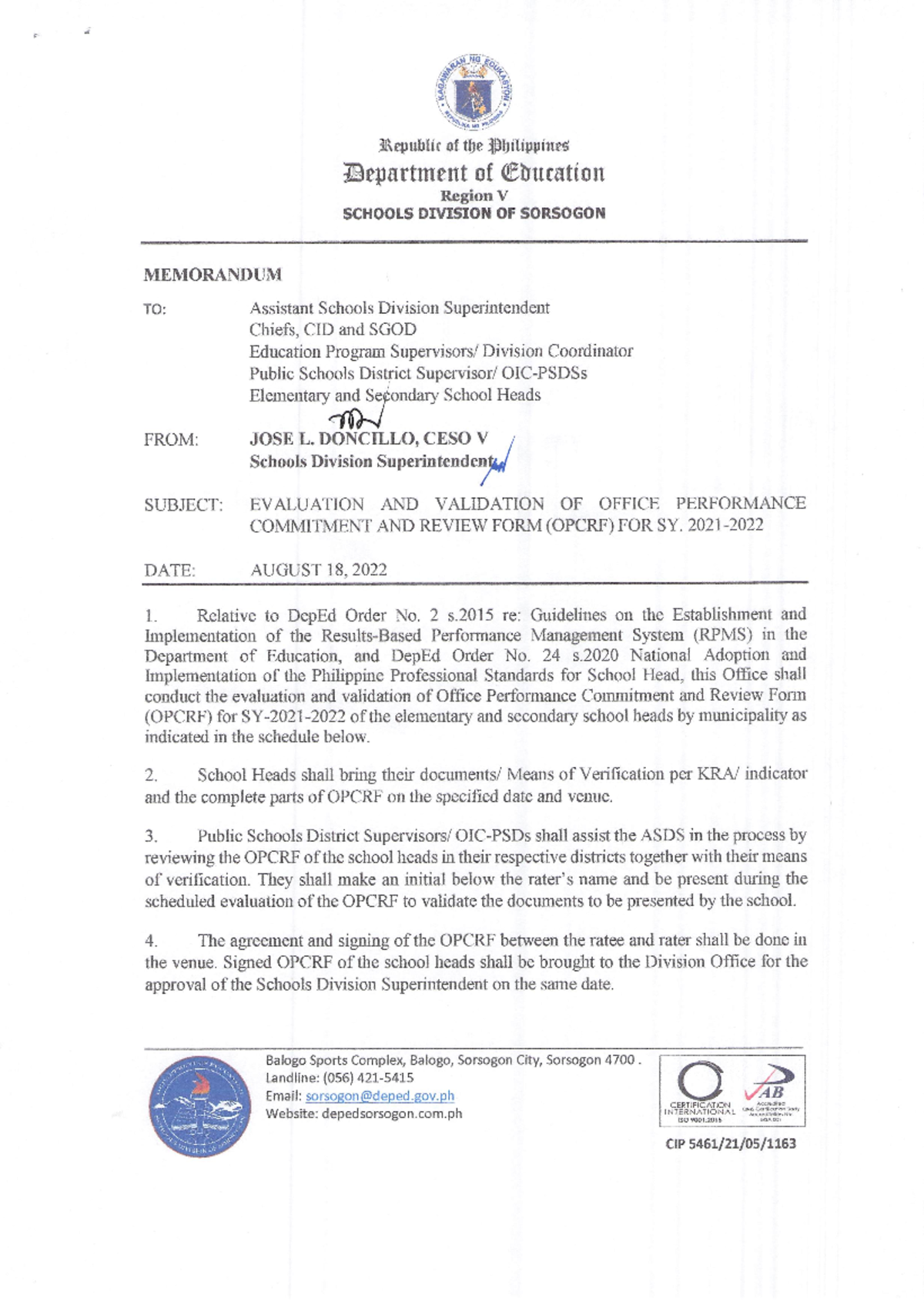 Evaluation AND Validation OF Office Performance Commitment AND Review ...