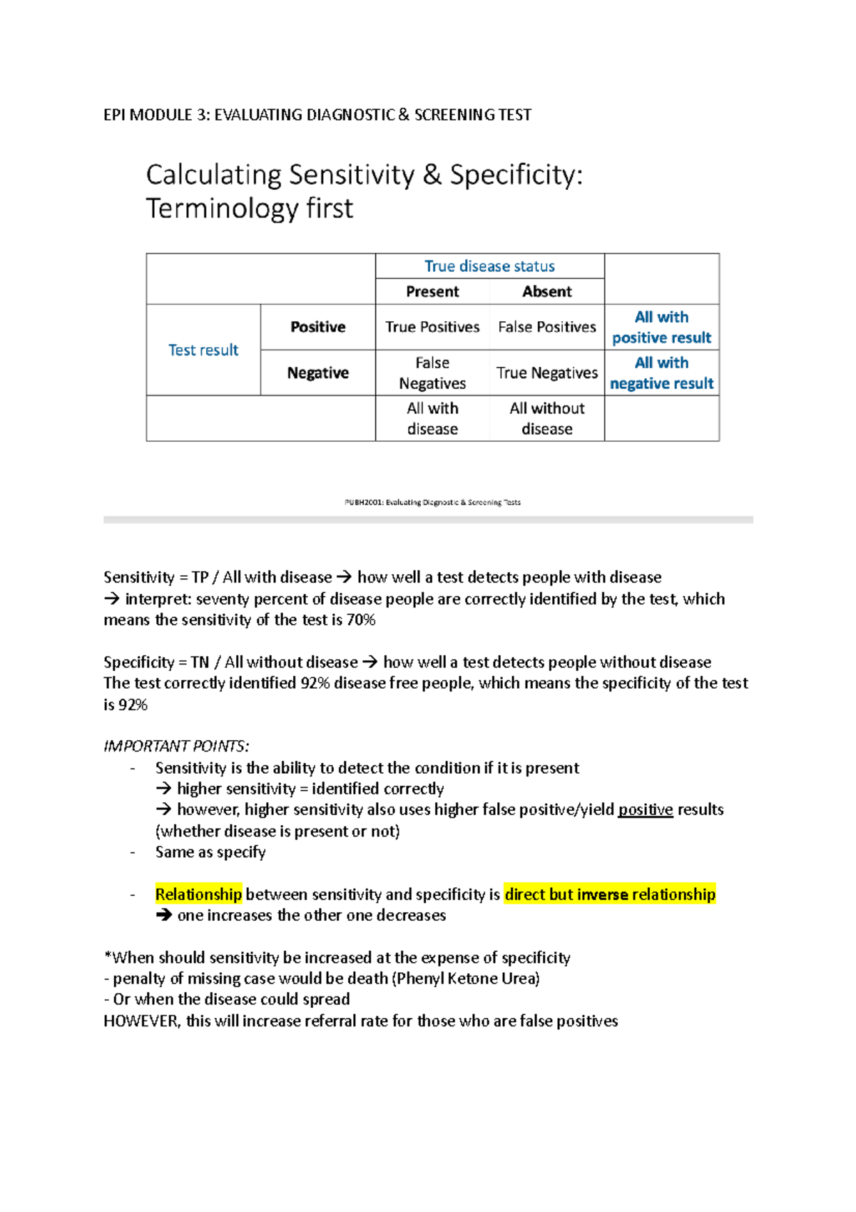 Epi Module 3 Tut4 Lecture 3 And Tutorial 4 Epi Module 3 Evaluating Diagnostic And Screening