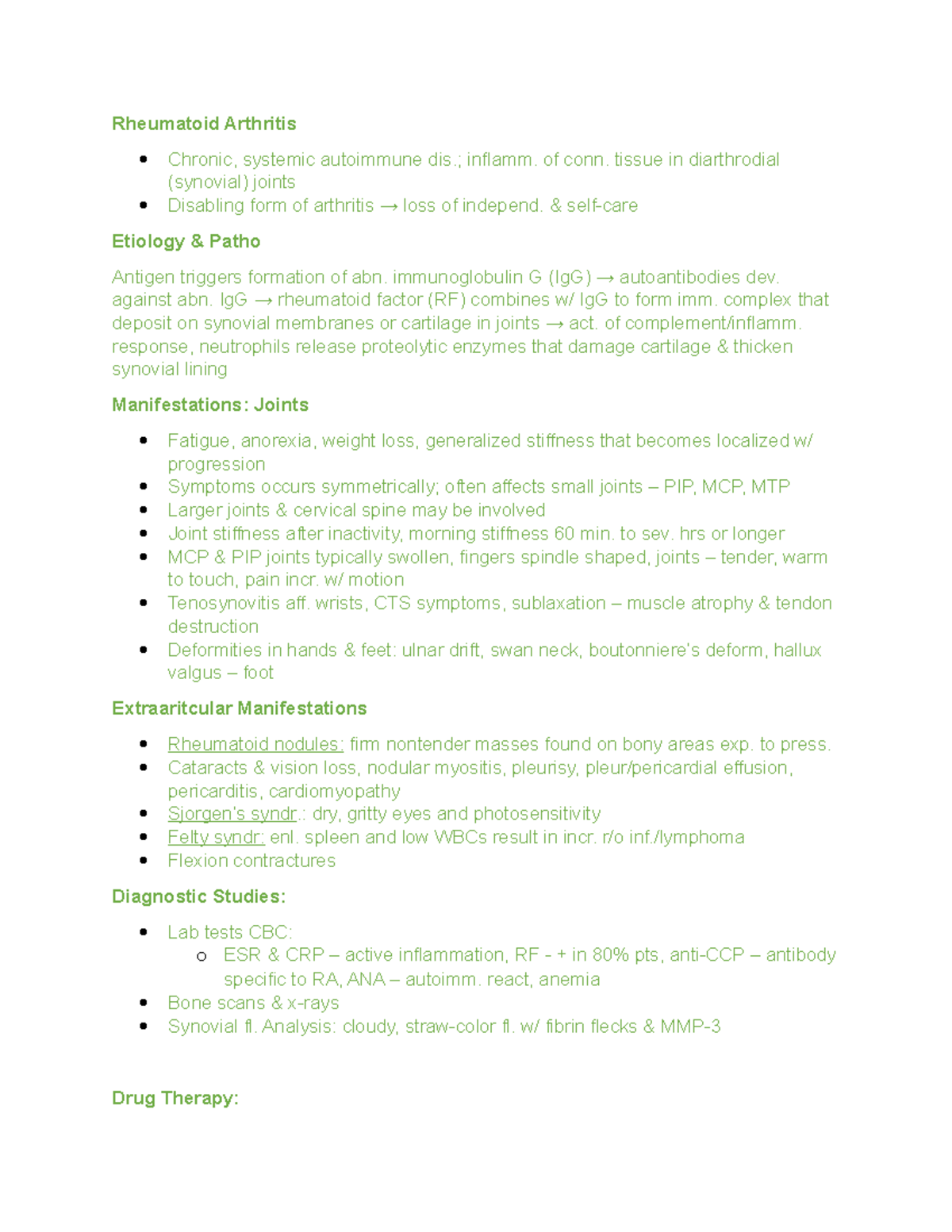 Rheumatoid Arthritis Study Guide and Meds - Rheumatoid Arthritis ...