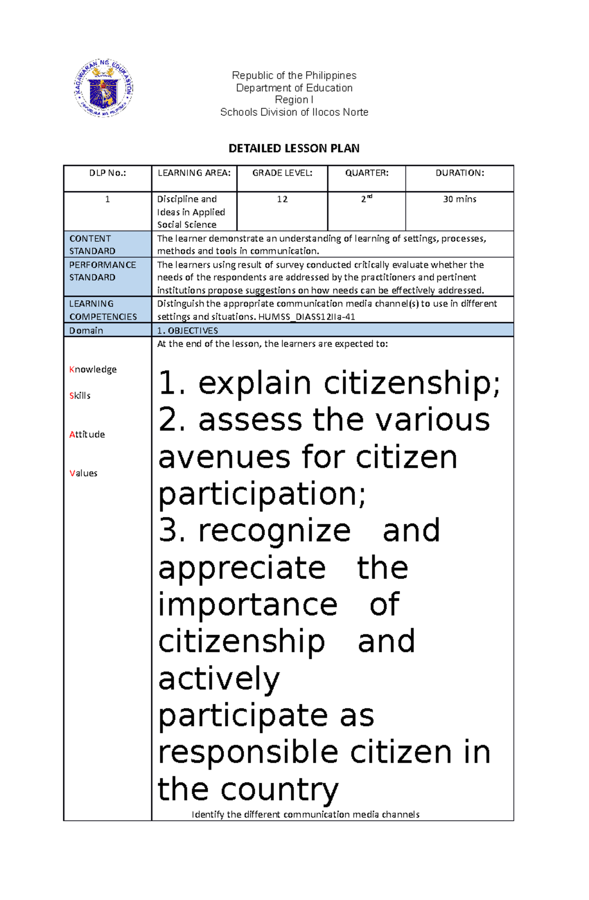DLP SHS - lesson Plan in Shs - Republic of the Philippines Department ...