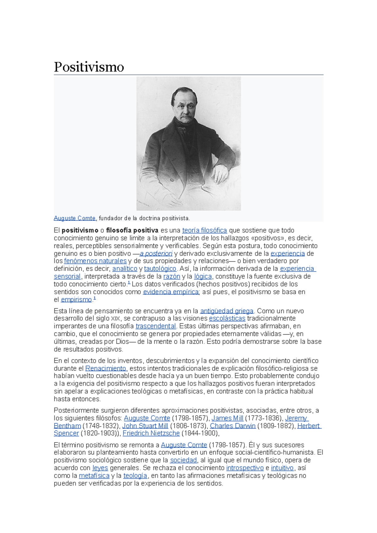 Positivismo - Filosofia - Positivismo Auguste Comte, fundador de la doctrina positivista. El ...