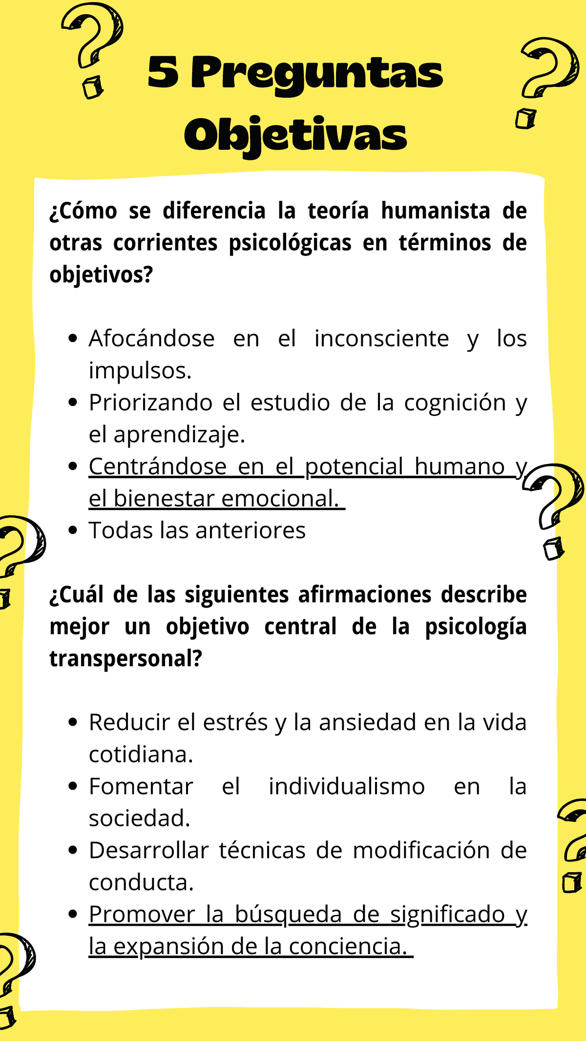 Preguntas Objetivas - 5 Preguntas Objetivas Afocándose en el inconsciente y los impulsos. - Studocu