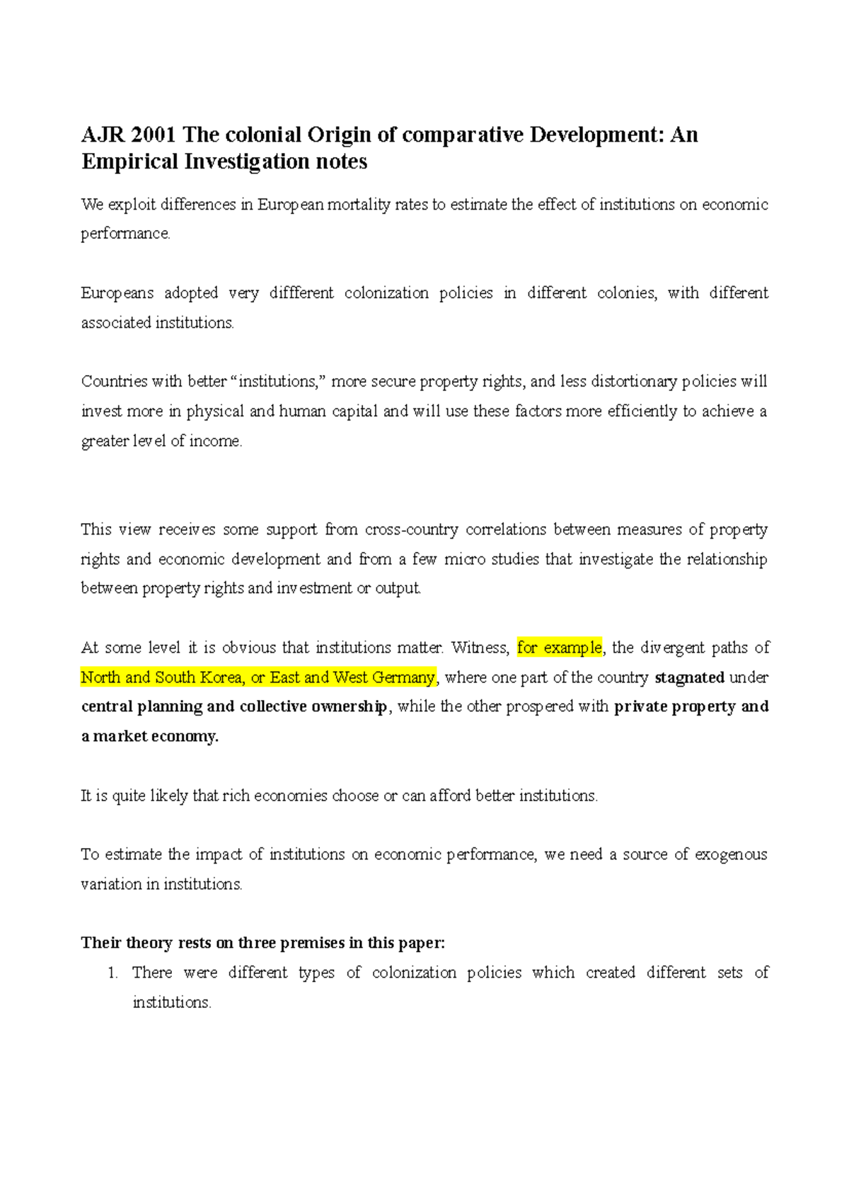 AJR 2001 The colonial Origin of comparative Development - Europeans ...