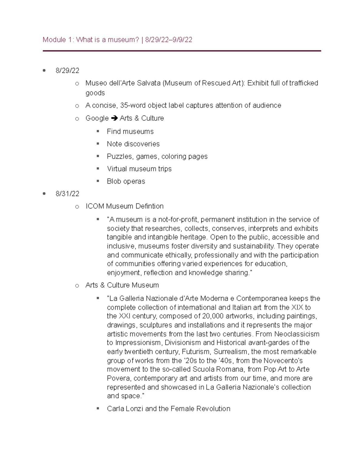 Module 1 — What is a museum - Module 1: What is a museum? | 8/29/22–9/9 ...