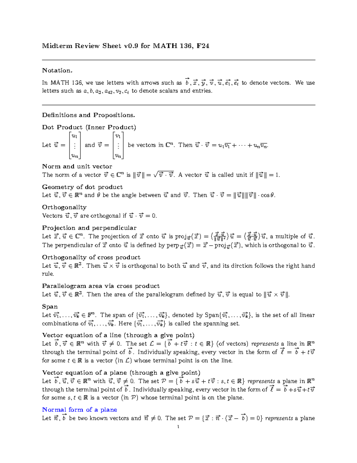 Midterm Review Sheet(ZGE) - Midterm Review Sheet v0 for MATH 136, F Notation. In MATH 136, we ...