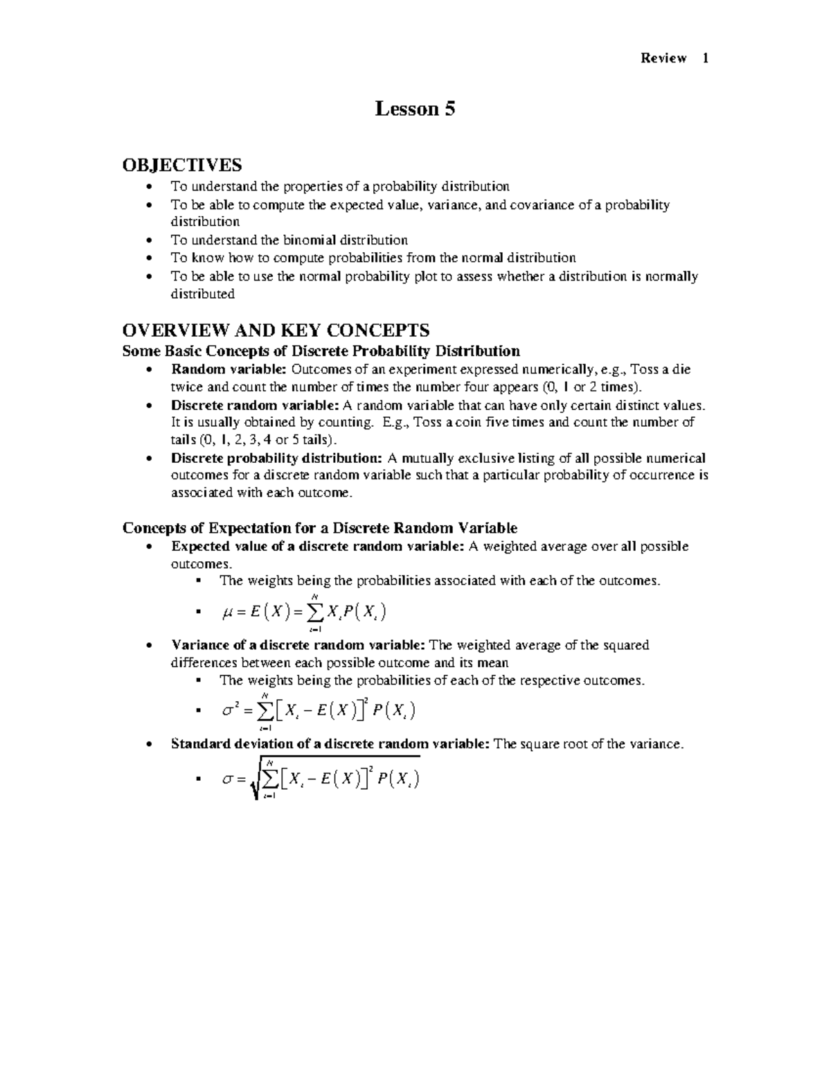 Lesson 5-review - Review 1 Lesson 5 OBJECTIVES • To understand the ...