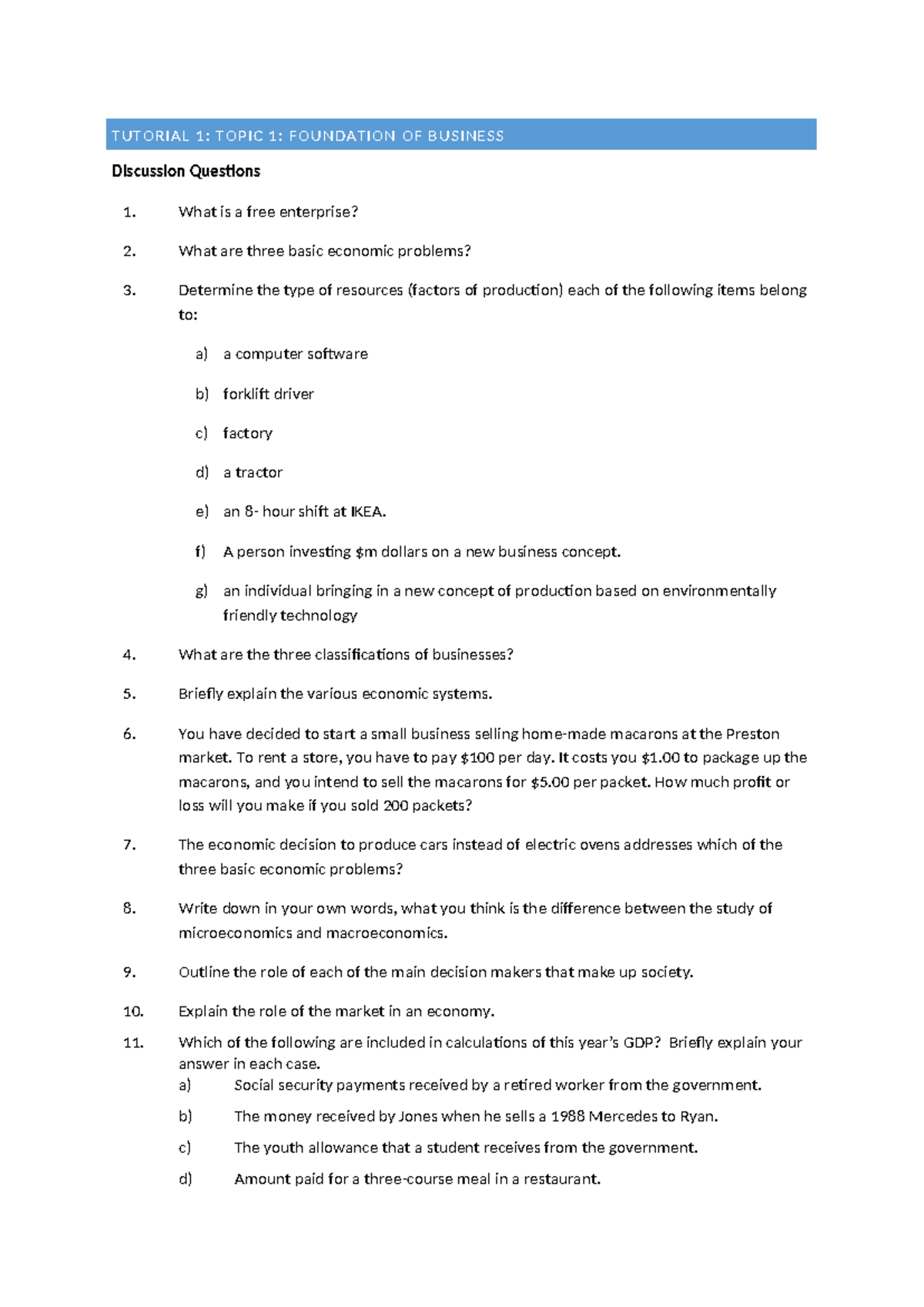 Tutorial 1 Discussion Questions - TUTORIAL 1: TOPIC 1: FOUNDATION OF ...