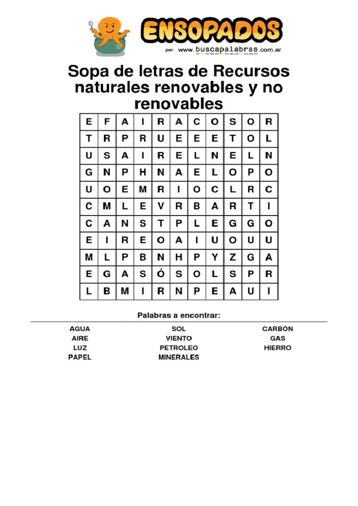 Sopa de letras recursos - Ciencia y Tecnologia - Studocu
