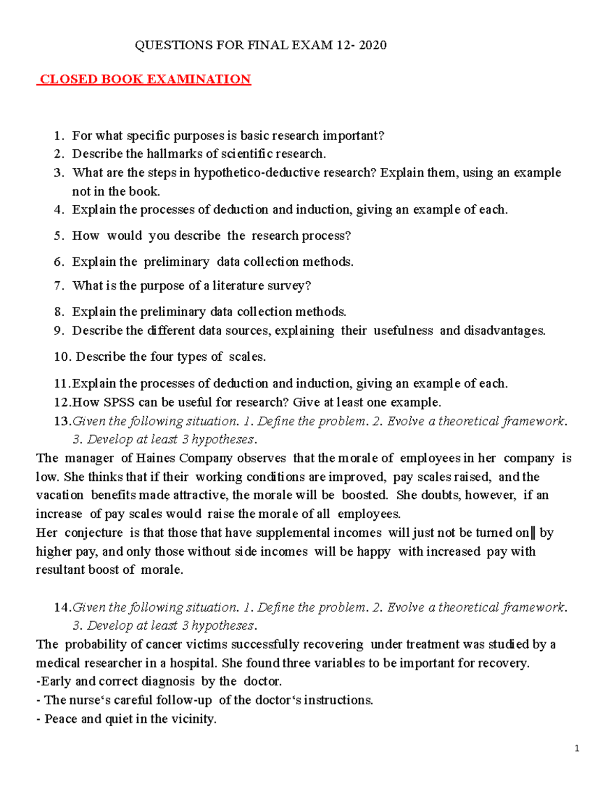 Revision for the final examination 12-2020 - QUESTIONS FOR FINAL EXAM ...