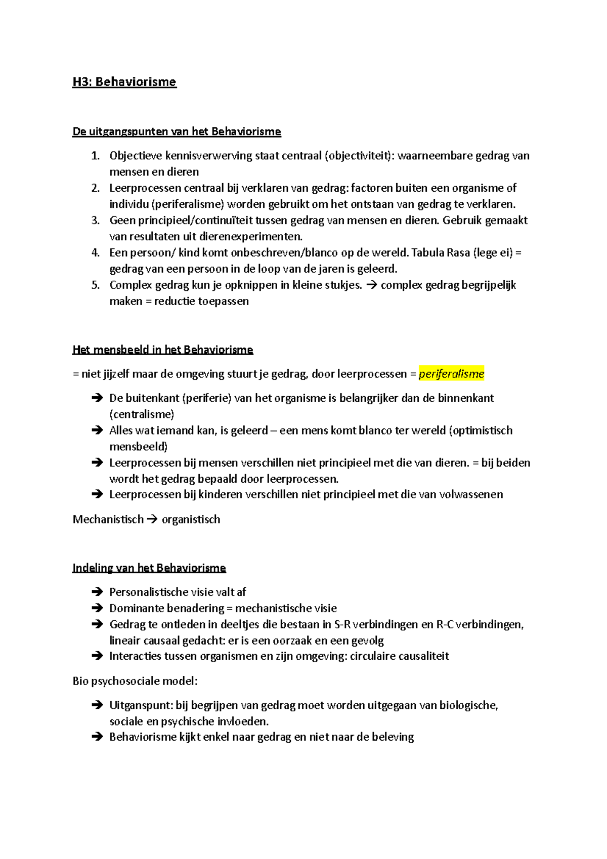 H3 - behaviorisme - H3: Behaviorisme De uitgangspunten van het ...