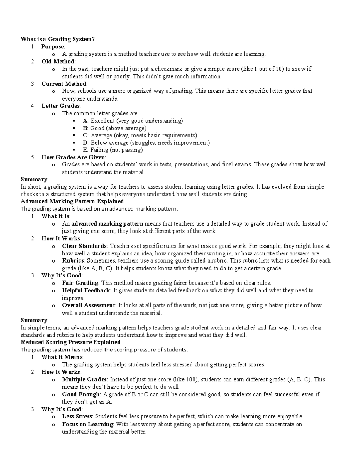 Grading System - Purpose: o A grading system is a method teachers use ...
