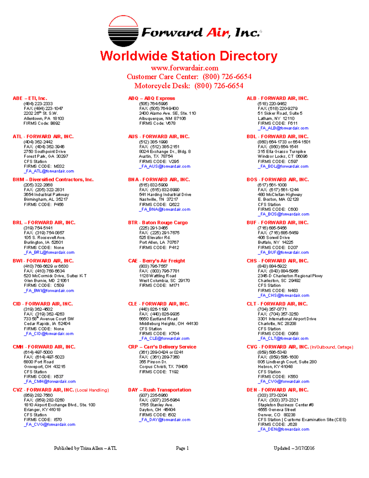 Forward Air all stations - Worldwide Station Directory forwardair ...