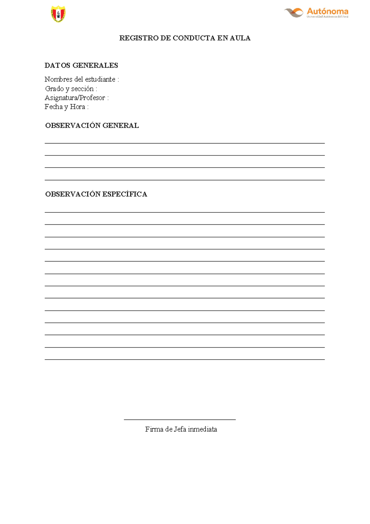 Registro DE Conducta EN AULA - REGISTRO DE CONDUCTA EN AULA DATOS ...