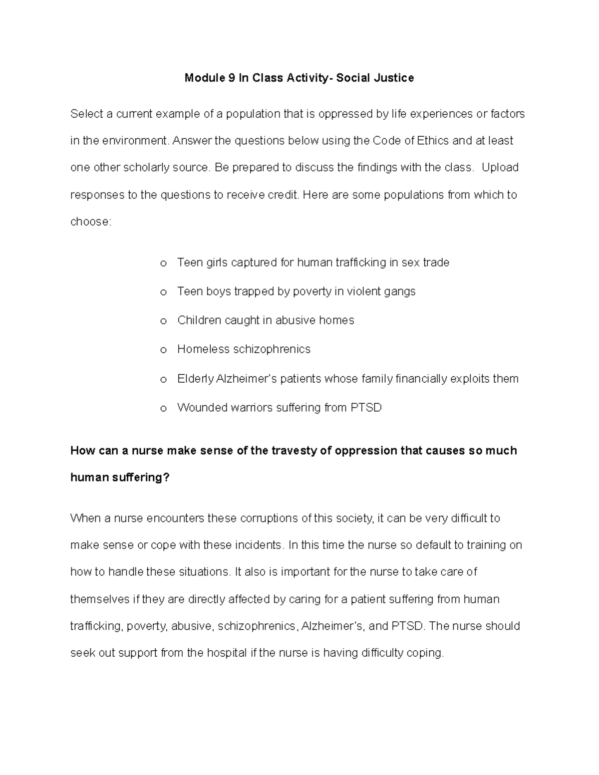 Module 9 In Class Activity - Module 9 In Class Activity- Social Justice ...