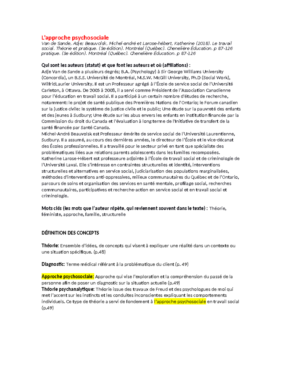 Les différentes approches - L’approche psychosociale Van de Sande, Adje ...