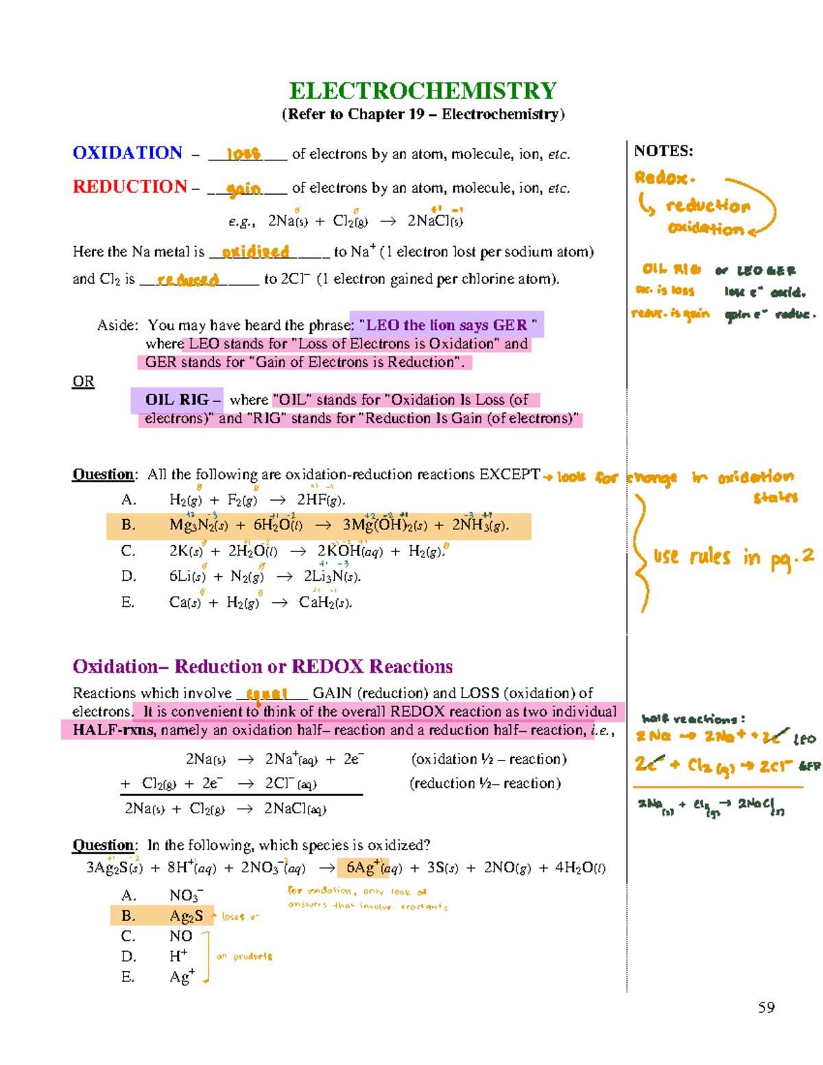 Electrochemistry - good help. - ELECTROCHEMISTRY (Refer to Chapter 19 ...