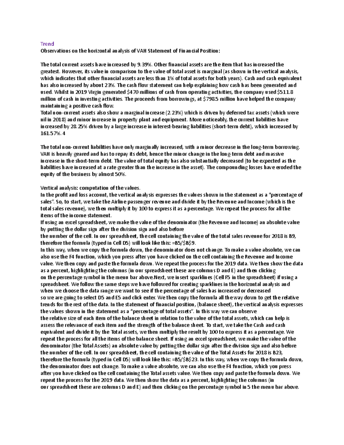 MBA702 Exam Answers - Trend Observations on the horizontal analysis of ...