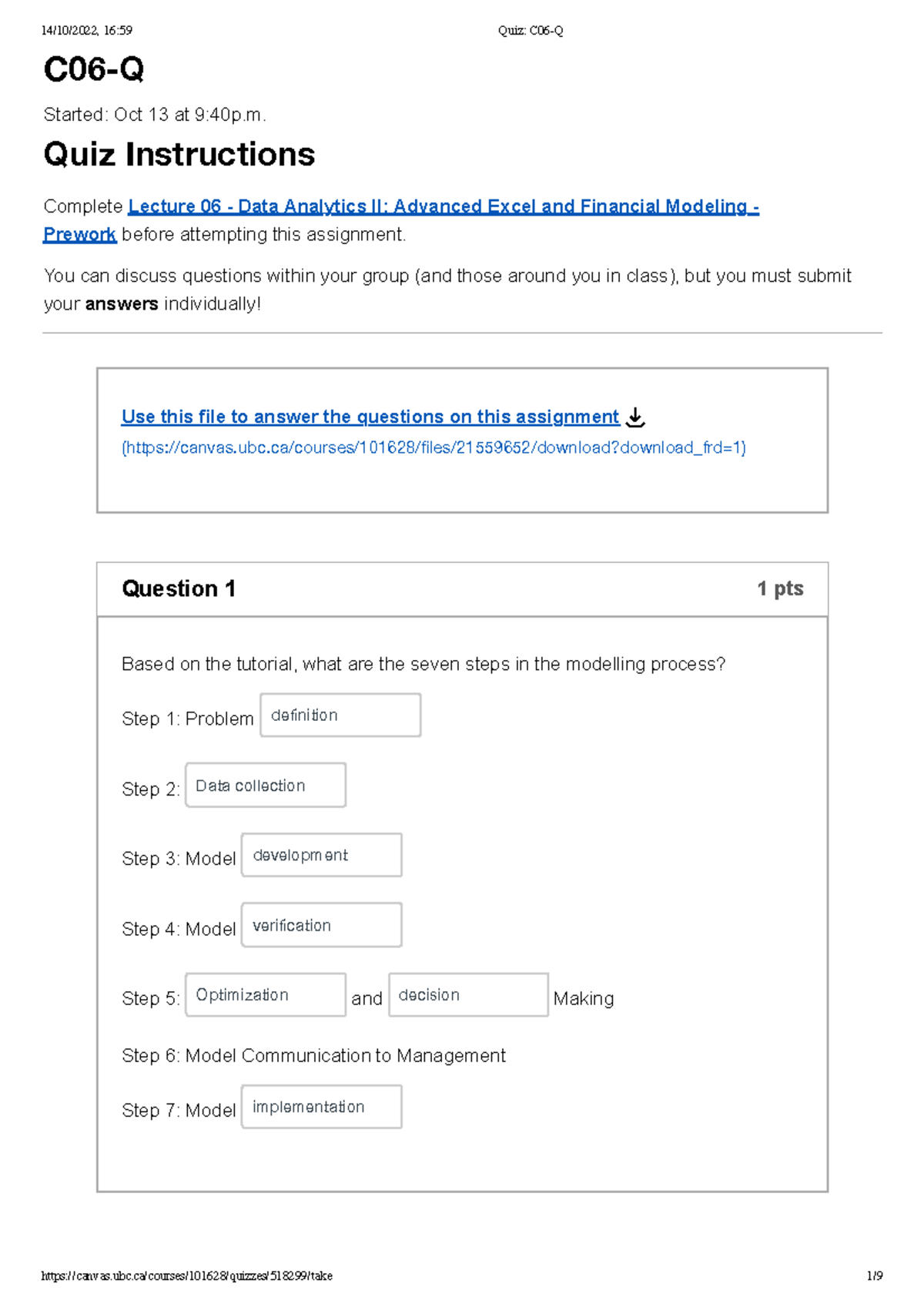 Quiz C06-Q - Mandatory assignment - C06-Q Started: Oct 13 at 9:40p ...