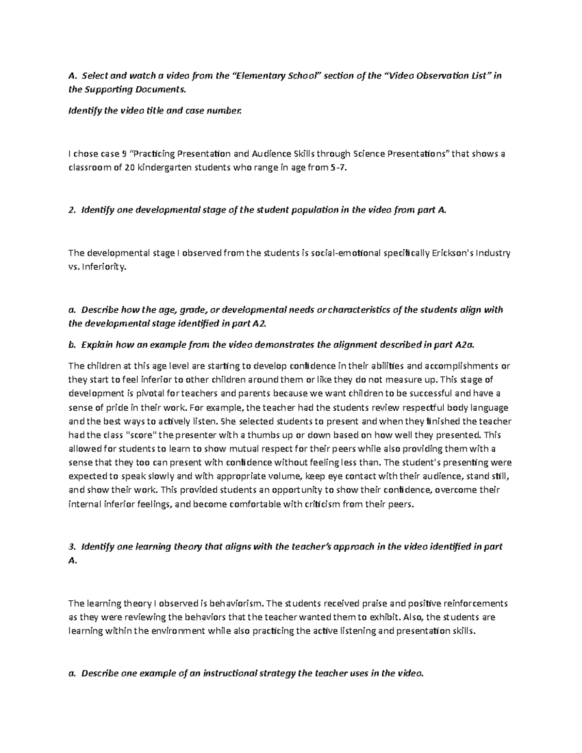 Psych Paper - Complete assignment of case study observations. Passed ...