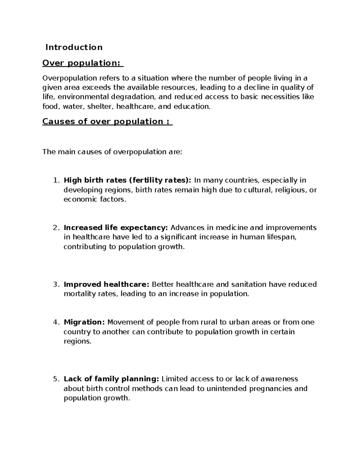 Over population - Introduction Over population: Overpopulation refers ...