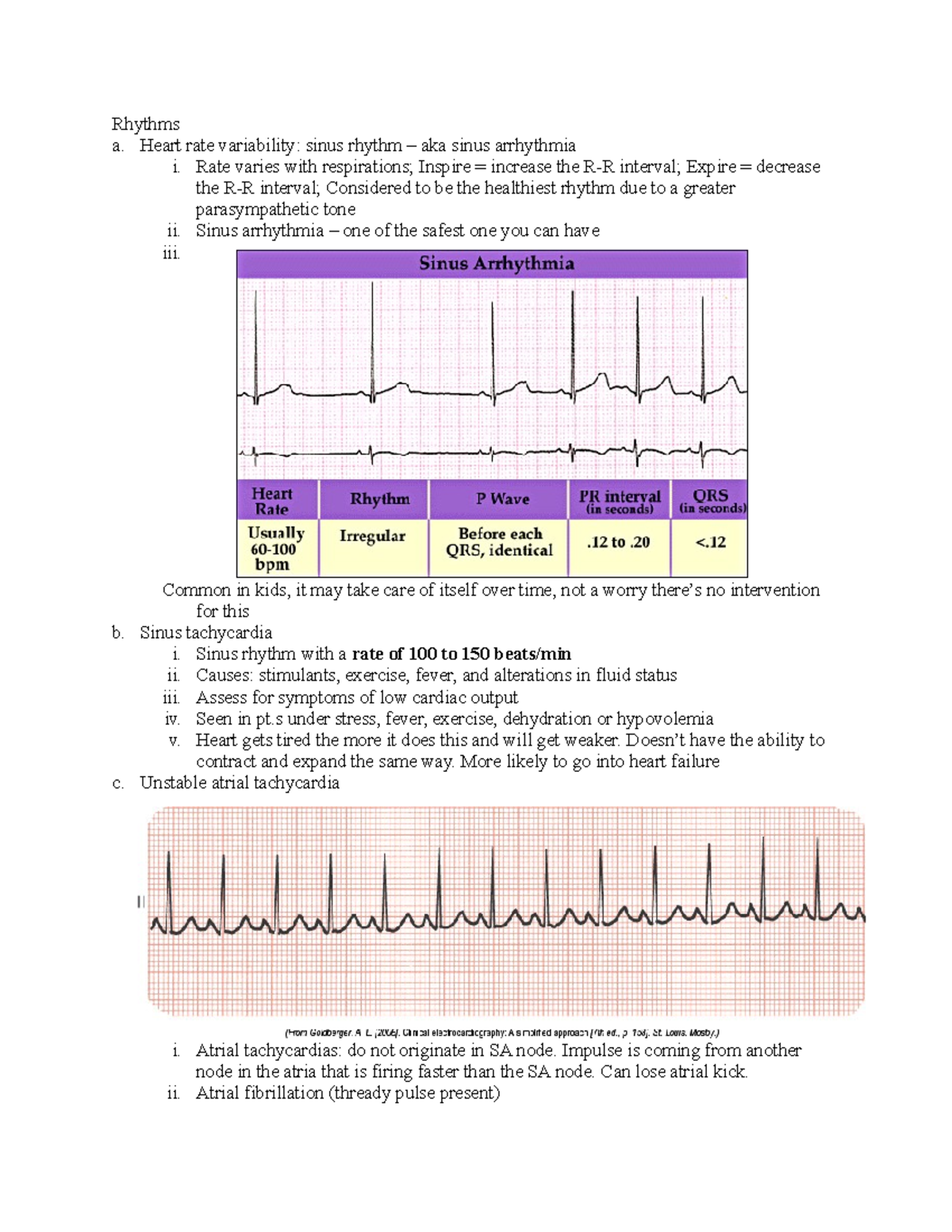 Cardiac Rhythms - Rhythms a. Heart rate variability: sinus rhythm – aka ...