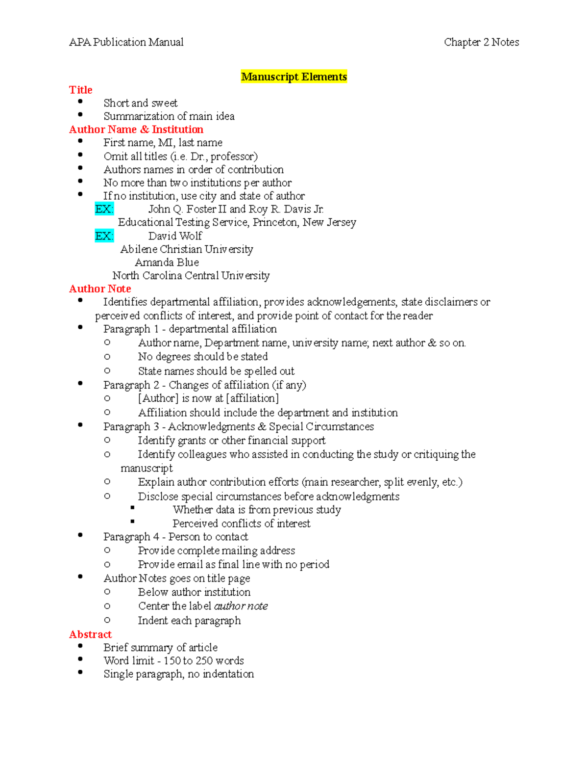 APA ch2 - Summary Publication Manual of the American Psychological ...