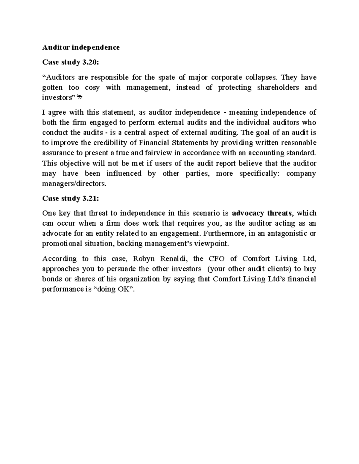3.20 3 - Auditor independence Case study 3: “Auditors are responsible for the spate of major ...