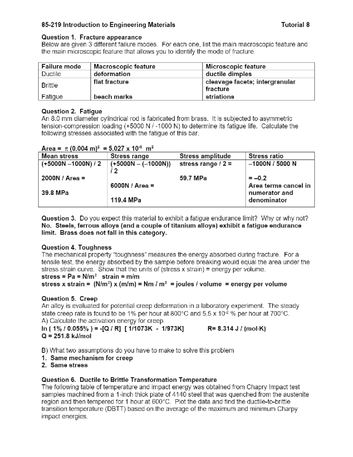 Solutions Tutorial 8 - mechanical properties - Engineering Materials Fundamentals - Introduction ...