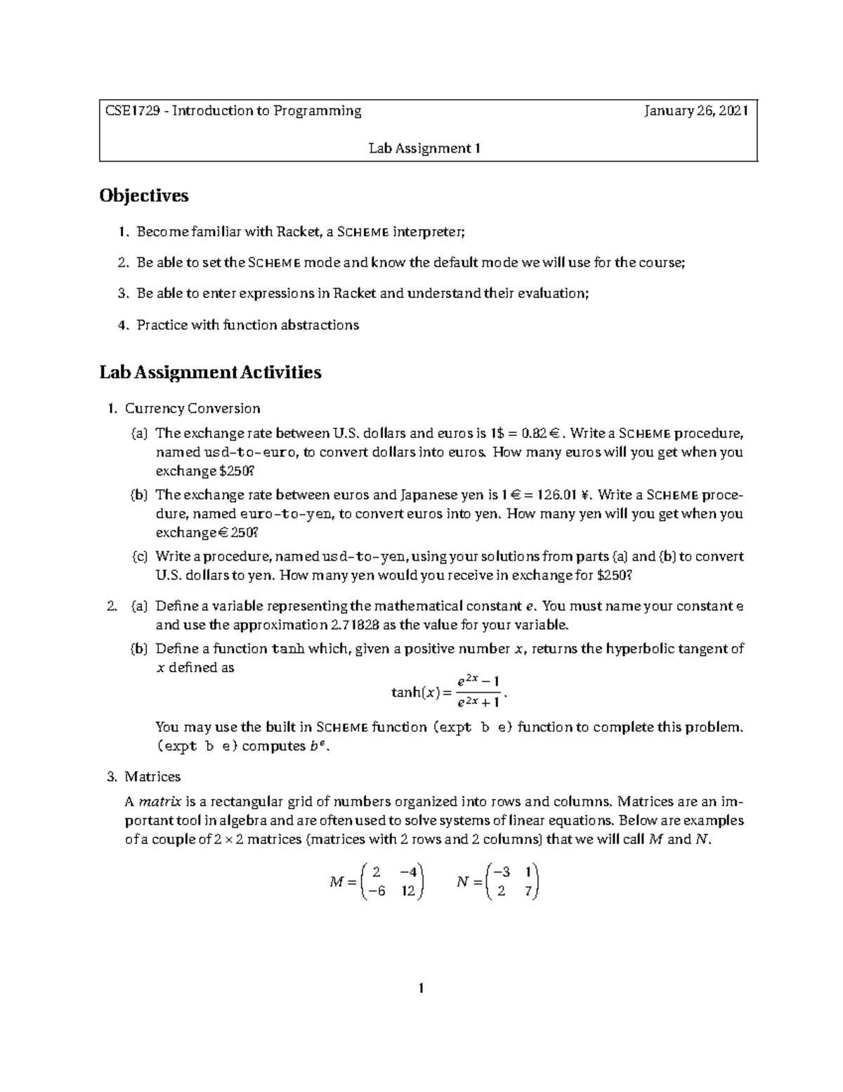 Lab-1 - lab - CSE1729 - Introduction to Programming January 26, 2021 Lab Assignment 1 Objectives ...