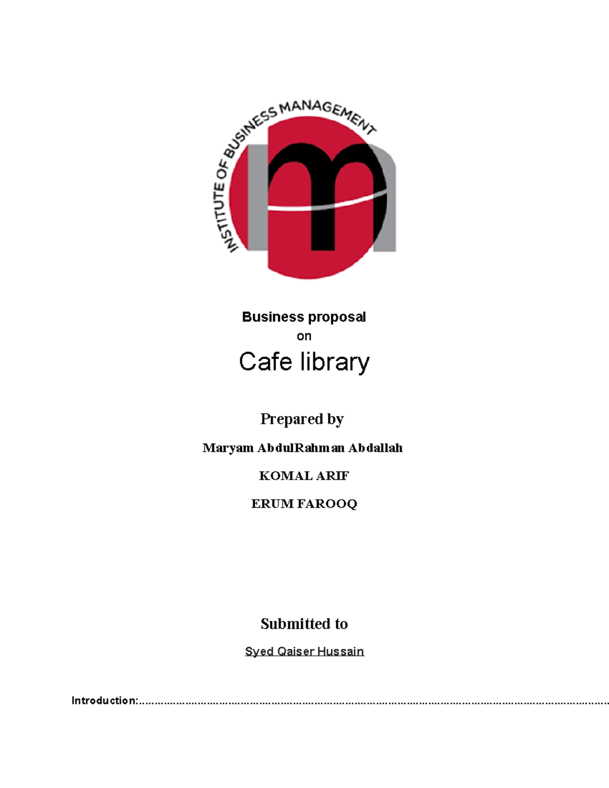 Business proposal - I m a student - Business proposal on Cafe library ...