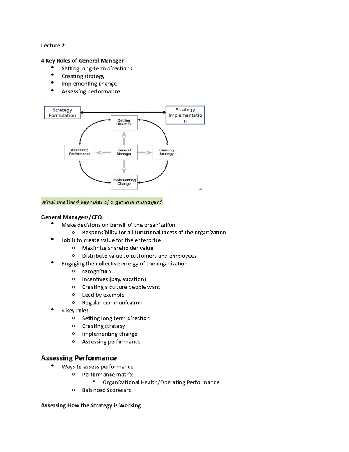 Lecture 2 (Chatper 1) - Lecture 2 4 Key Roles of General Manager ...