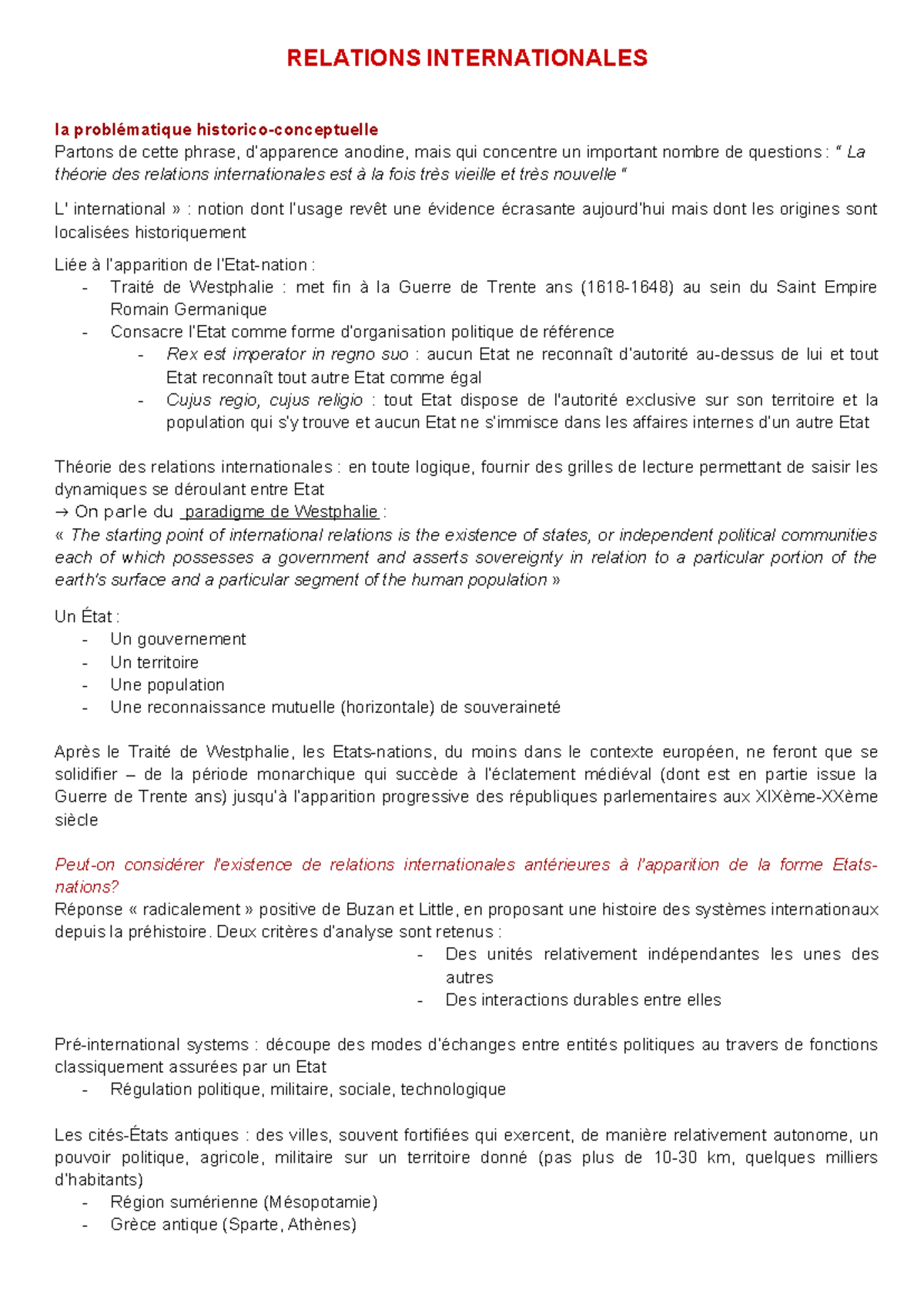 Schemi TRI - Résumé Relations internationales - RELATIONS INTERNATIONALES la problématique - Studocu